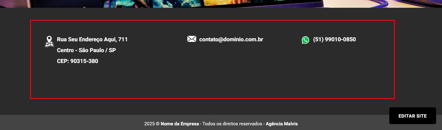Atualize as informações do Rodapé da Página